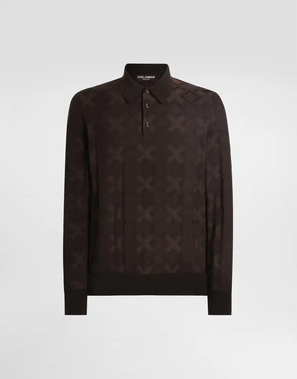 Dolce & Gabbana Wool And Silk Polo Shirt With Microdot Print