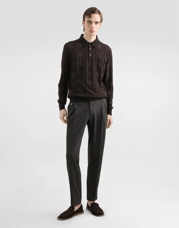 Dolce & Gabbana Wool And Silk Polo Shirt With Microdot Print