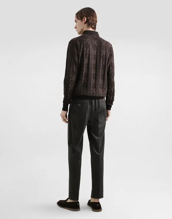 Dolce & Gabbana Wool And Silk Polo Shirt With Microdot Print