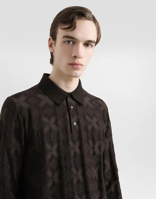 Dolce & Gabbana Wool And Silk Polo Shirt With Microdot Print