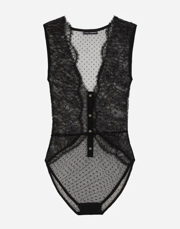 Dolce & Gabbana Lace Bodysuit With Plunging Neckline Underwear - Black