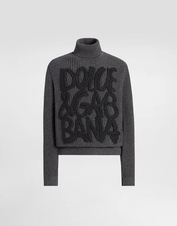 Dolce & Gabbana Wool Turtleneck With Embroidery Sweaters And Cardigans Gray