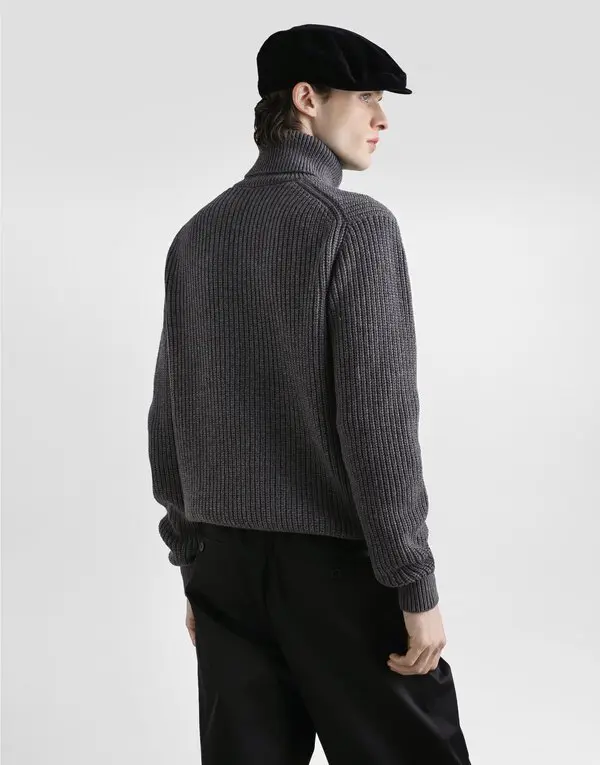 Dolce & Gabbana Wool Turtleneck With Embroidery Sweaters And Cardigans Gray