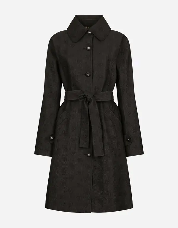 Dolce & Gabbana Quilted Jacquard Trench Coat With Dg Logo Coats And Jackets - Black