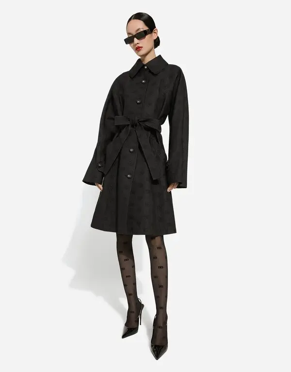 Dolce & Gabbana Quilted Jacquard Trench Coat With Dg Logo