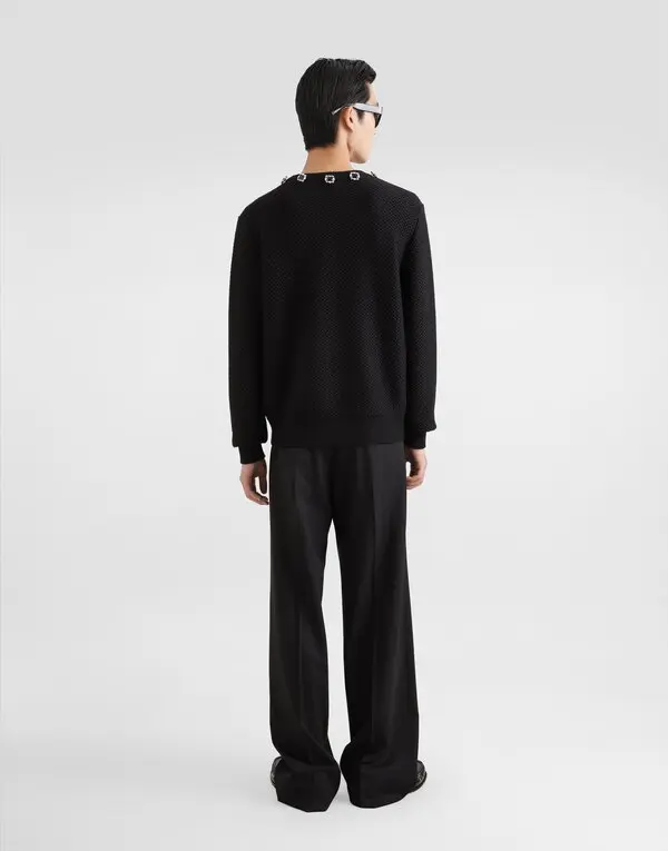 Dolce & Gabbana Wool Round-neck Sweater With Embroidery And Bejeweled Buttons