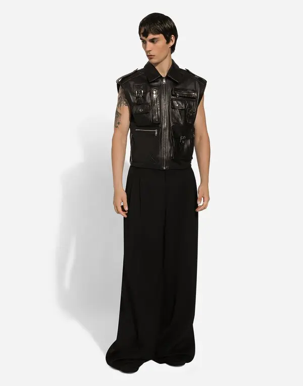 Dolce & Gabbana Leather Vest With Multiple Pockets Coats And Jackets