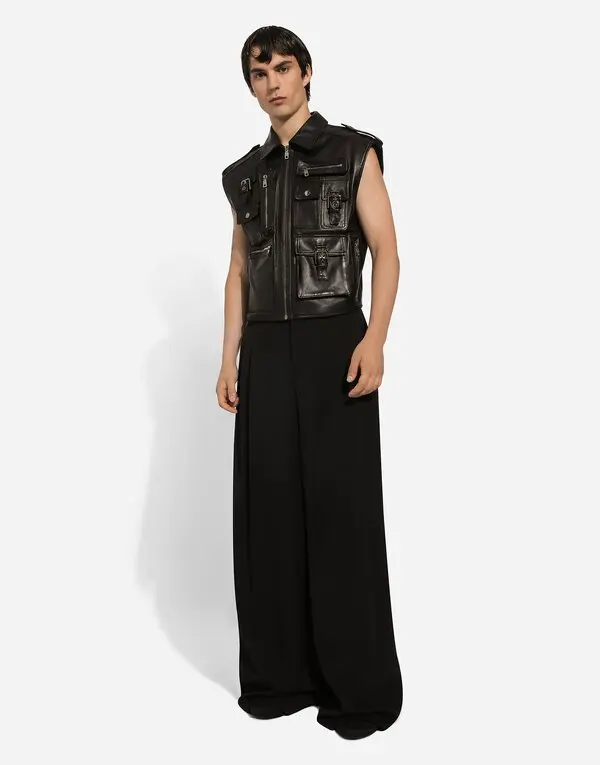 Dolce & Gabbana Leather Vest With Multiple Pockets Coats And Jackets