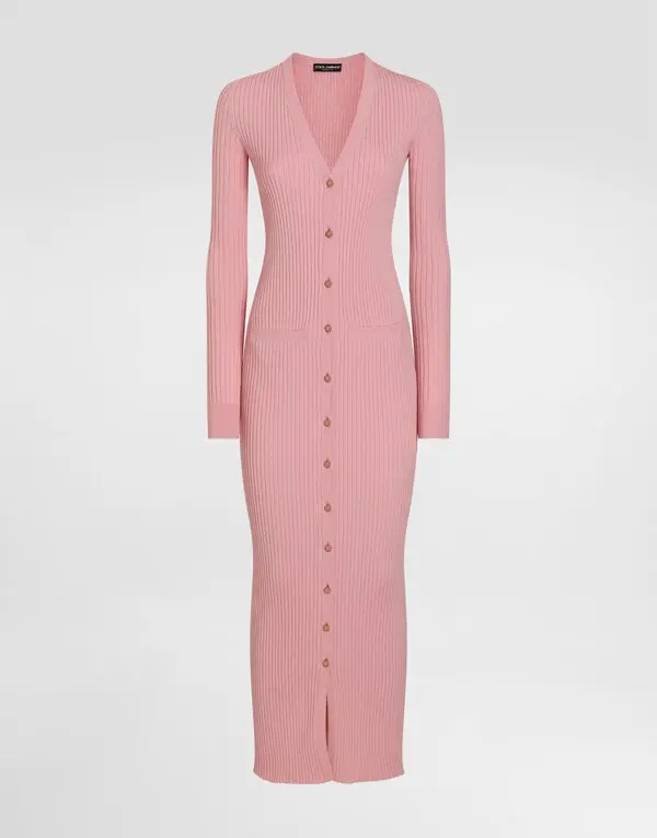 Dolce & Gabbana Long Ribbed Wool Cardigan Sweaters And Cardigans
