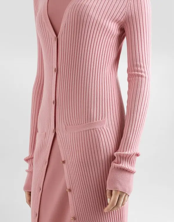 Dolce & Gabbana Long Ribbed Wool Cardigan Sweaters And Cardigans