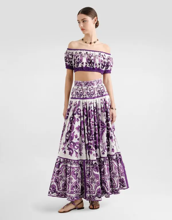 Dolce & Gabbana Majolica Print Tiered Maxi Skirt