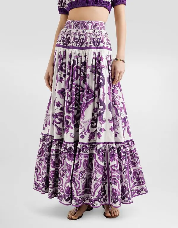 Dolce & Gabbana Majolica Print Tiered Maxi Skirt