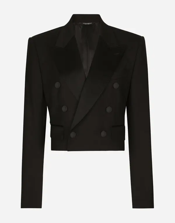 Dolce & Gabbana Cropped Double-breasted Wool Tuxedo Jacket Blazers Wool