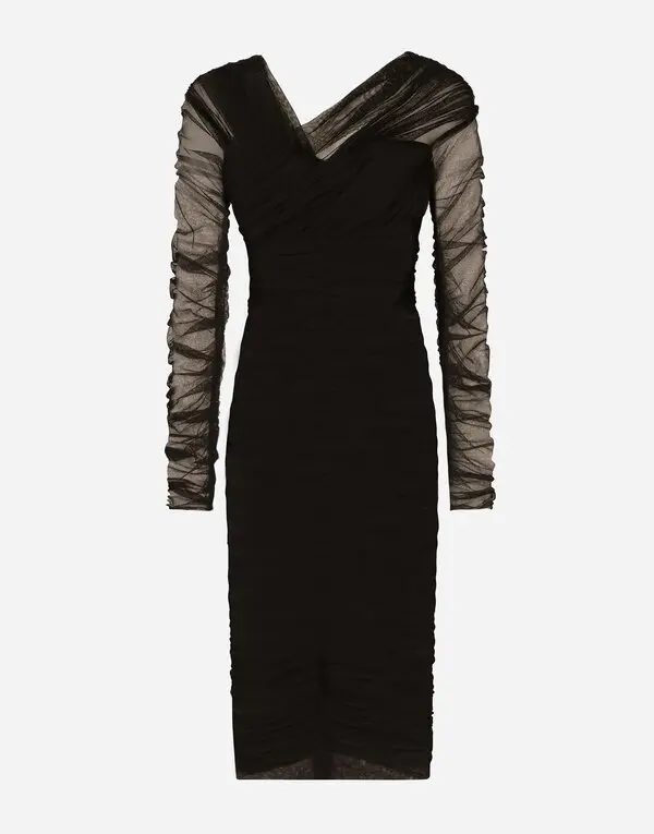 Dolce & Gabbana Draped Midi Dress In Cotton Tulle