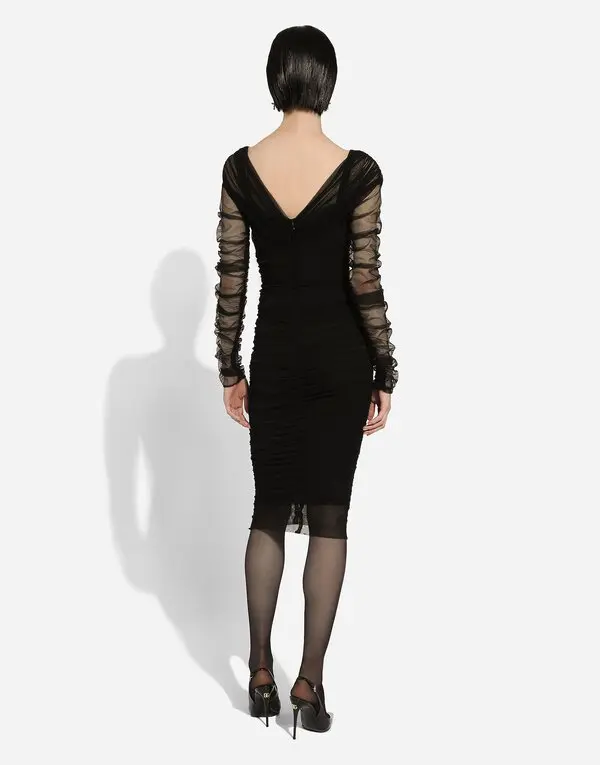 Dolce & Gabbana Draped Midi Dress In Cotton Tulle