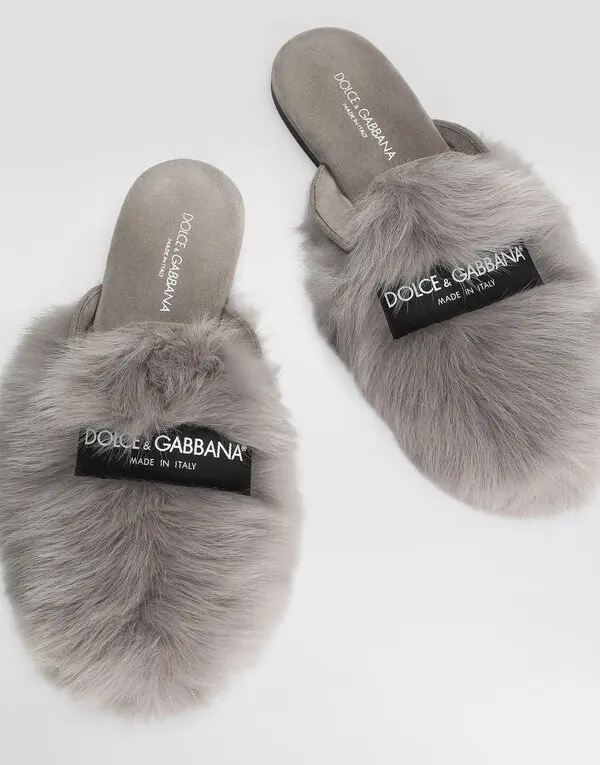 Dolce & Gabbana Shearling And Suede Slippers Slides And Mules - Grey