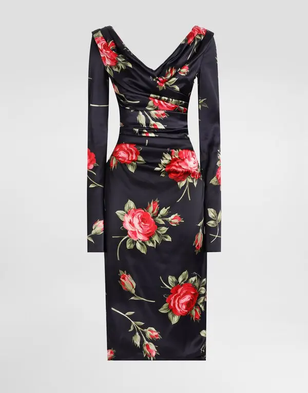 Dolce & Gabbana Rose Bouquet-print Draped Satin Dress Dresses - Multicolor