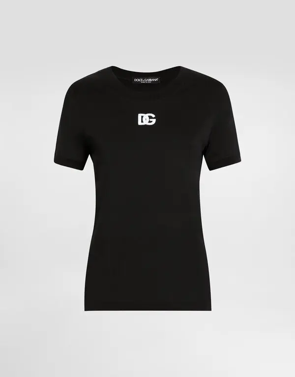 Dolce & Gabbana Jersey T-shirt With Dg Logo Embroidery T-shirts And Sweatshirts - Black
