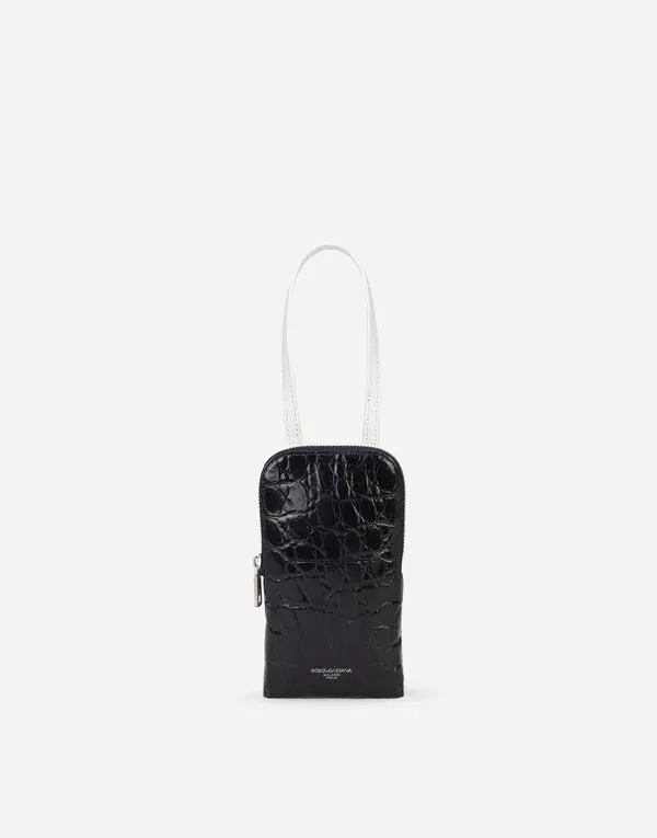 Dolce & Gabbana Alligator Skin Cell Phone Case With Heat-stamped Logo Wallets And Small Leather Goods White - Blue/white