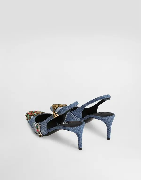 Dolce & Gabbana Denim Patchwork Slingback With Embroidery Pumps And Slingback Multi-colored