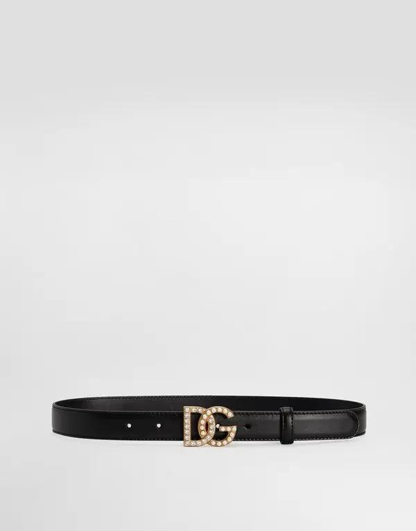 Dolce & Gabbana Calfskin Belt With Dg Logo With Rhinestones And Pearls Belts Multi-colored Leather - Multicolor