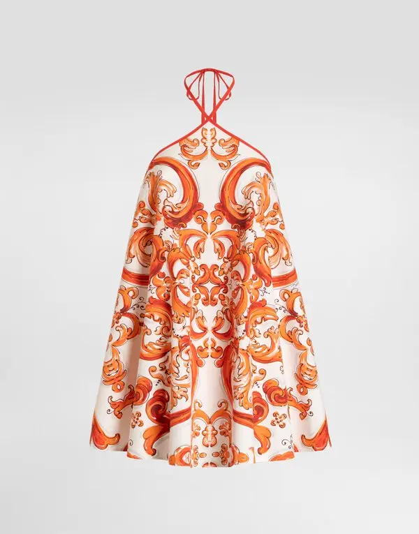 Dolce & Gabbana Majolica-print Long Poplin Dress - Multicolor