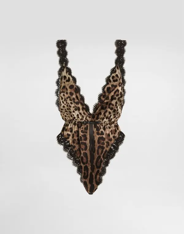 Dolce & Gabbana Leo- Satin Bodysuit Underwear Animal - Print