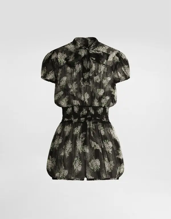 Dolce & Gabbana Small Flower Bouquet-print Chiffon Jumpsuit Dresses - Multicolor