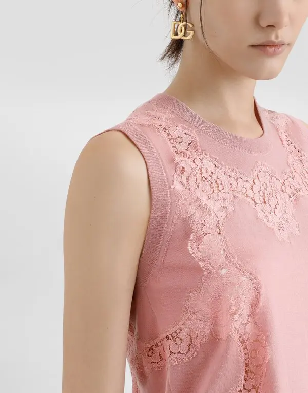 Dolce & Gabbana Wool Tank Top With Lace Inlay Sweaters And Cardigans