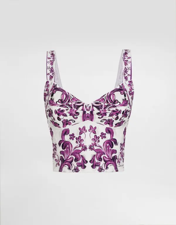 Dolce & Gabbana Majolica-print Poplin Bustier Shirts And Tops - Multicolor