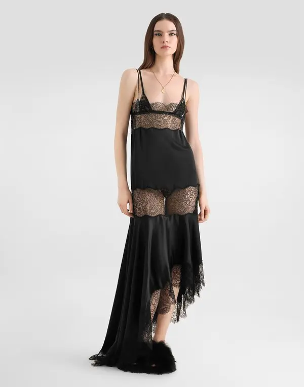Dolce & Gabbana Satin Dress With Lace Bands Dresses Silk
