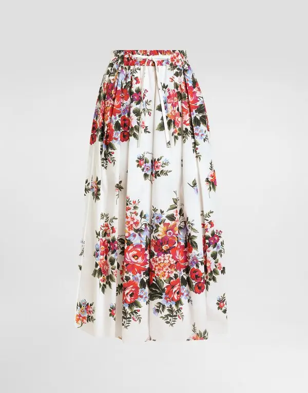 Dolce & Gabbana Flower Bouquet-print Skirt With Pleats Skirts - Multicolor
