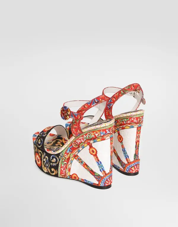 Dolce & Gabbana Raffia Wedge Sandals With Wooden Platform