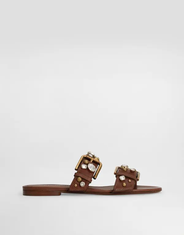 Dolce & Gabbana Cowhide Embellished Flat Slippers Slides And Mules
