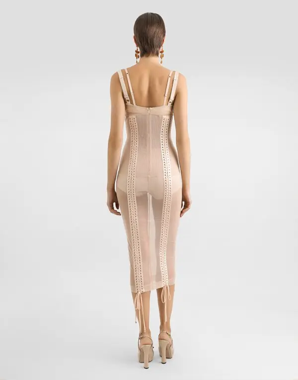 Dolce & Gabbana Light Tulle Calf-length Slip Dress With Corset Details Dresses