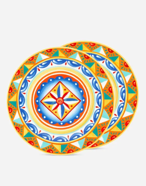 Dolce & Gabbana Set 2 Dinner Plates In Fine Porcelain Flat Plates - Multicolor