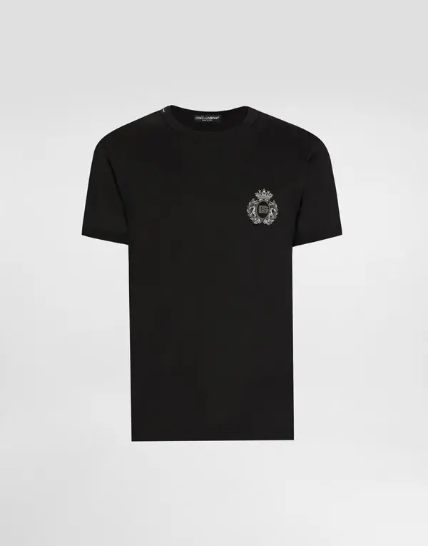 Dolce & Gabbana Cotton T-shirt With Heraldic Patch T-shirts And Polos - Black