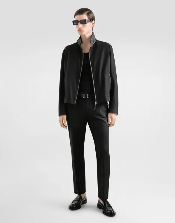 Dolce & Gabbana High Neck Leather And Technical Fabric Jacket