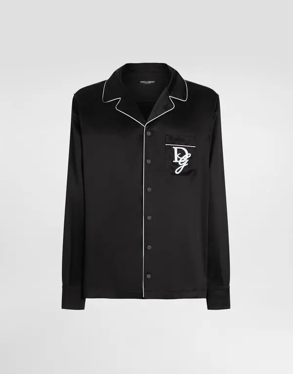 Dolce & Gabbana Silk Vanity Shirt With Logo Embroidery Shirts Silk - Black