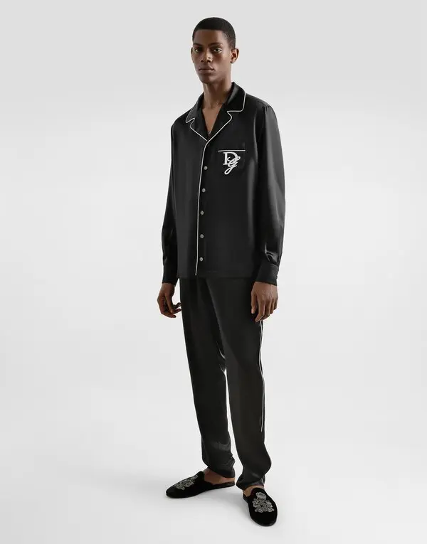 Dolce & Gabbana Silk Vanity Shirt With Logo Embroidery Shirts Silk - Black