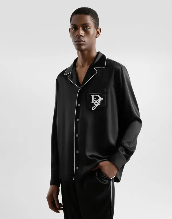 Dolce & Gabbana Silk Vanity Shirt With Logo Embroidery Shirts Silk - Black