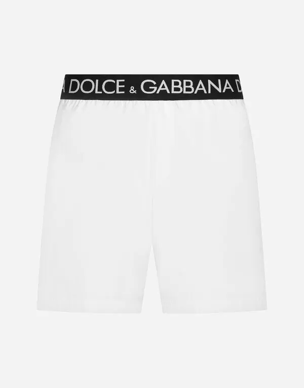 Dolce & Gabbana Mid-length Swim Trunks With Branded Stretch Waistband - White