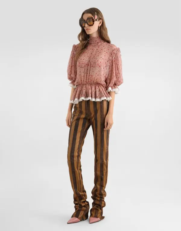 Dolce & Gabbana Nappa Leather Trousers With Striped Print Collection Multi-colored - Multicolor