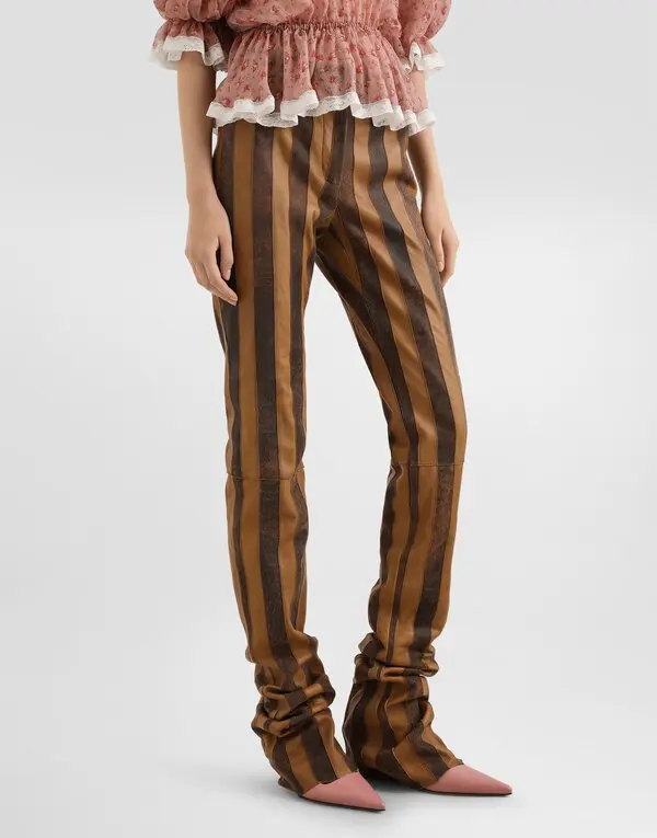 Dolce & Gabbana Nappa Leather Trousers With Striped Print Collection Multi-colored - Multicolor