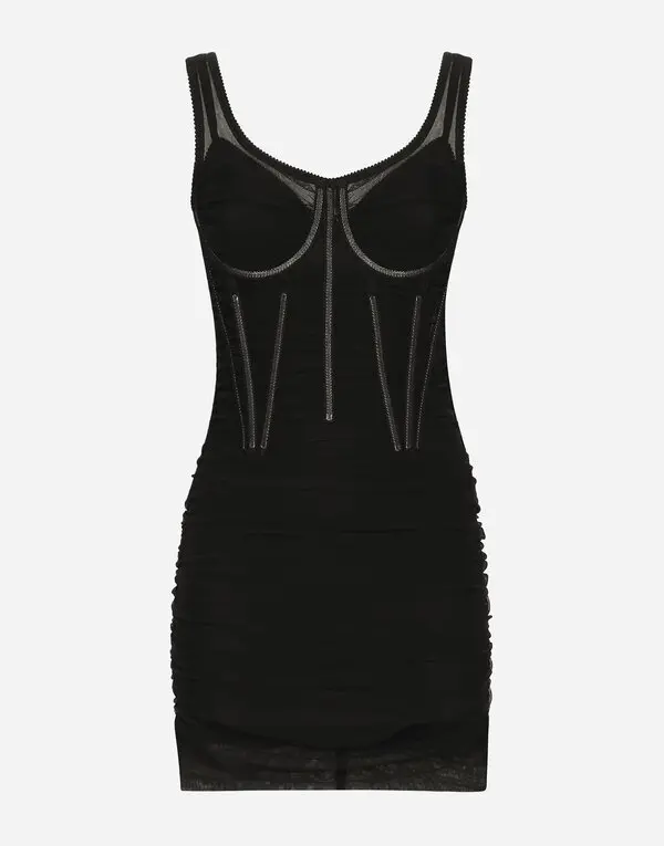 Dolce & Gabbana Short Tulle Dress With Corset Details Dresses - Black