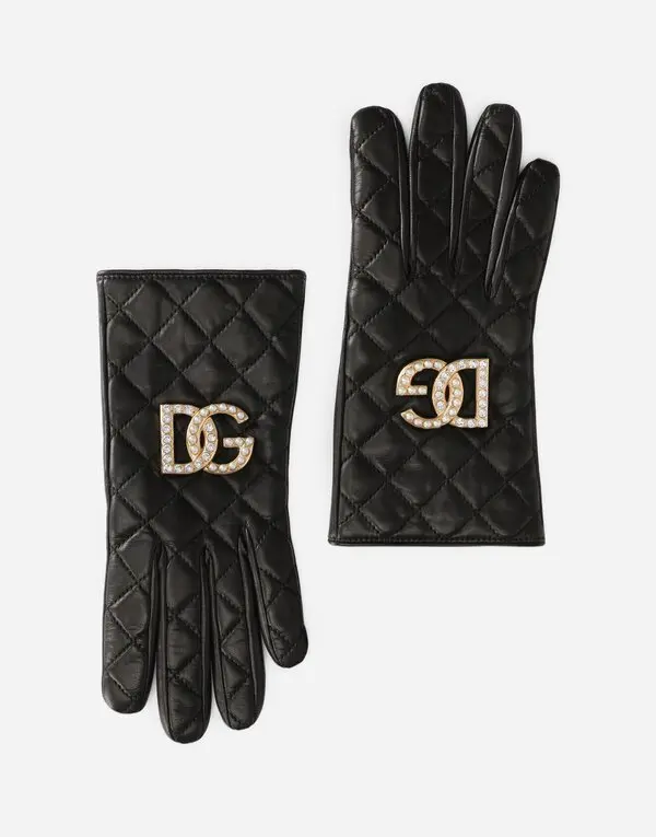 Dolce & Gabbana Quilted Nappa Leather Gloves With Dg Logo Hats And Gloves - Multicolor
