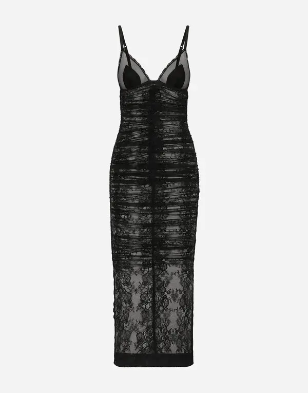 Dolce & Gabbana Calf-length Stretch Chantilly Lace Slip Dress Dresses - Black