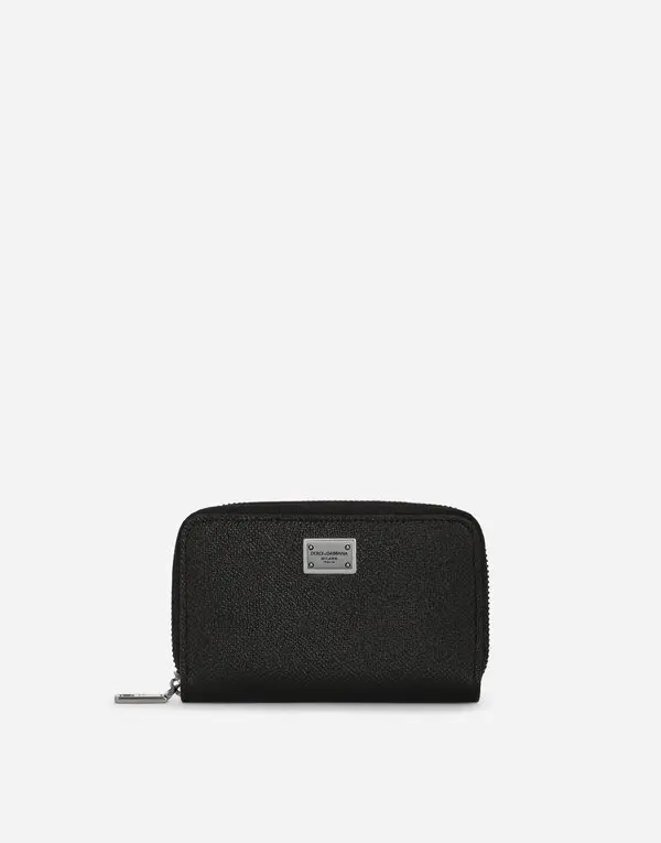 Dolce & Gabbana Small Calfskin Zip-around Wallet With Logo Tag Wallets And Small Leather Goods Leather - Black