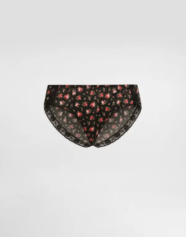 Dolce & Gabbana Small Rose-print Lace And Satin Briefs Underwear - Multicolor