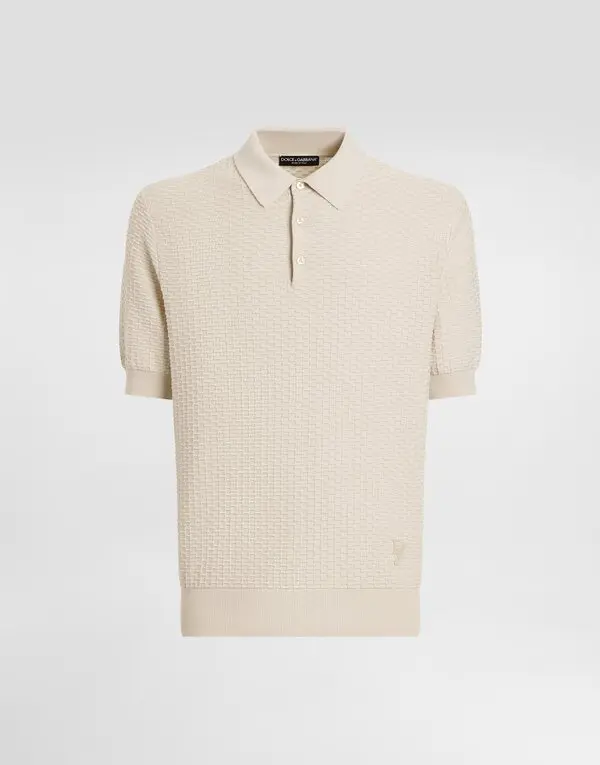 Dolce & Gabbana Cotton Polo-shirt With Embroidered Logo Sweaters And Cardigans - Beige